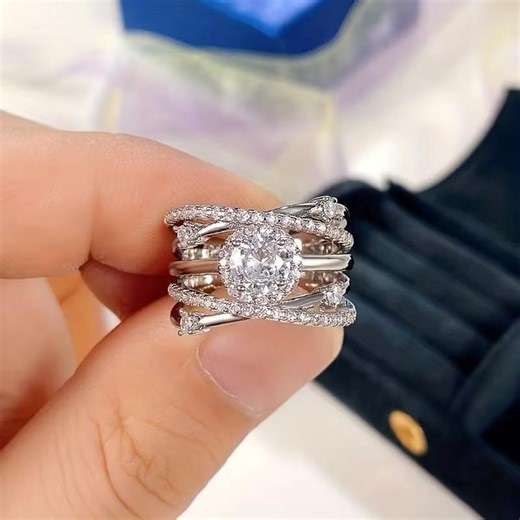 925 Sterling Silver Micro Pave Setting Ring: Moissanite Diamond Certified Multilayer Wedding Jewelry Gifts - Etsy