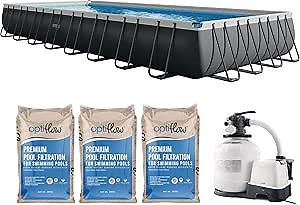 Intex 26377EH Ultra XTR 32ft x 16ft x 52in Above Ground Swimming Pool Set with Sand Filter Pump and OptiFlow 50lb Premium Filter Sand (3-Pack)