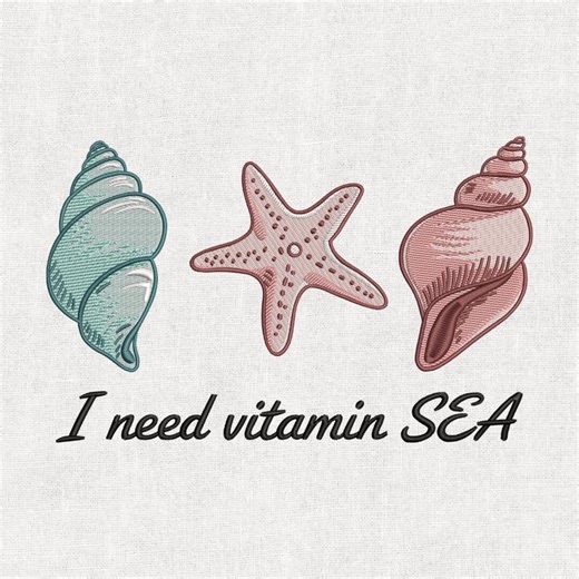 Seashells and Starfish Machine Embroidery Design - I Need Vitamin SEA Embroidery Pattern - Beach Embroidery Files - 5 Sizes - Etsy