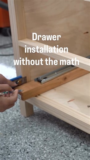 Here’s my go-to technique for installing drawers. Once your drawer boxes are built ( see my previous reel!), use 2x4s to support your slides, pop the boxes in, and secure. My secret weapon? Trusty 2x4s as slide supports for perfect alignment - every time. Then it’s just: ✔️ Attach the drawer fronts with temporary screws ✔️ Lock it in with inner screws ✔️ Add your favorite hardware for the final touch And yes, I’ve got your back with a full guide to help you do this step-by-step - plus a drawer s
