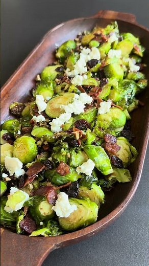 Brussels Sprouts with Bacon, Pecans, Cranberries and Goat Cheese