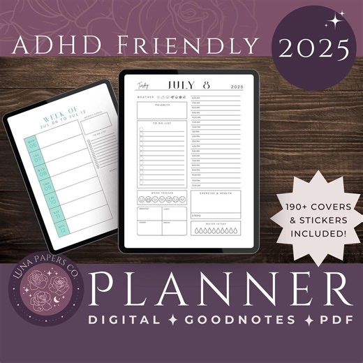 Planificador digital de vida y trabajo para personas con TDAH / Planificador minimalista 2025 / Volcado de memoria y seguimiento de hábitos para TDAH / Uso diario y para estudiantes / Precortado - Etsy España