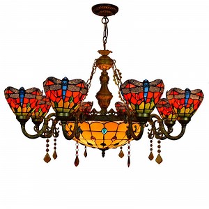 [Hot Item] Tiffany Ceiling Dragonfly Parrot Lamp Chandelier with Stained Glass Lamp