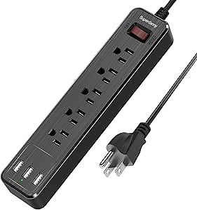 Power Strip, SUPERDANNY 6-Outlet Surge Protector, 4 USB Ports, 4.5 Ft Extension Cord, 900 Joules, Mountable, Overload Switch, Protected Indicator Light, Multiple Protections for Home Office, Black