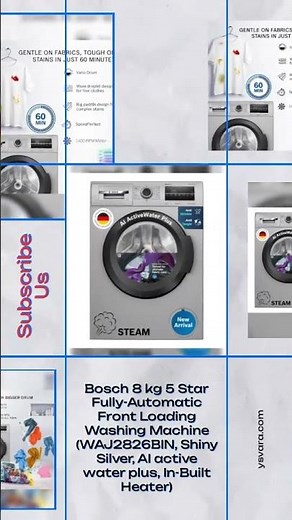 Bosch 8 kg 5 Star Fully-Automatic Front Loading Washing Machine (WAJ2826BIN, Shiny Silver, AI act...