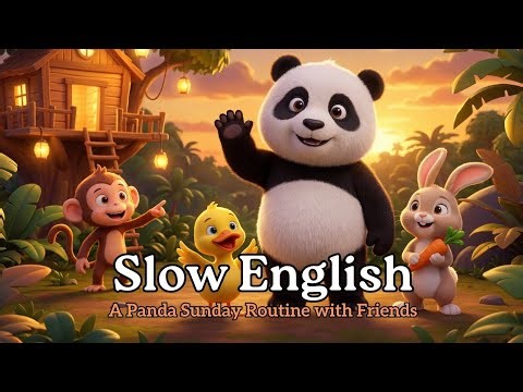 A Panda Sunday Routine with Friends Easy English Listening Practice (A2 Level)