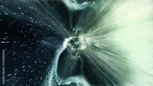 4K 3D seamless loop hyper jump in space by hyperspace. Abstract science fiction wormhole through time and space, warp gateway. Teleportation through green stream light vortex tunnel. Time travel.