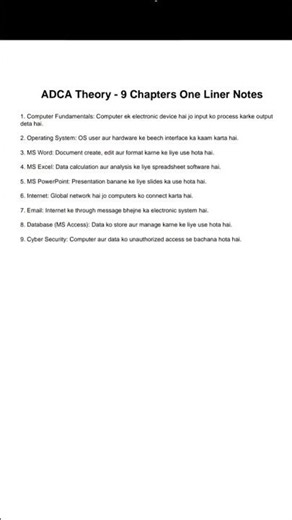 👉 “ADCA Complete Revision in 1 Page 😱 | 9 Chapters One Liner”