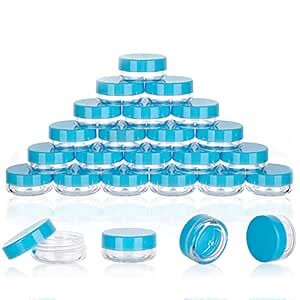 3 Gram Sample Containers With Lids, 25 Count Tiny Jars, Empty Lip Balm, Mini Cosmetic Makeup Travel Containers With Labels, Mini Disposable Spatulas