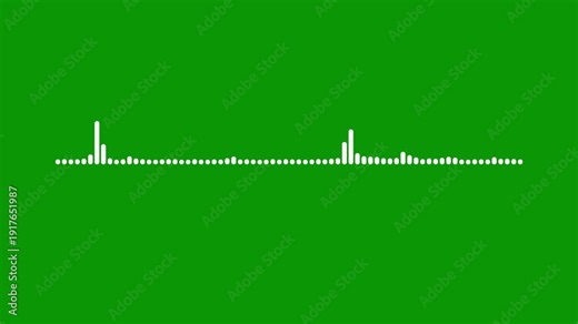 Music audio spectrum visualization, white waveform frequency animation, classic equalizer meter bars motion, seamless oscillation loop effect, green background video 4k