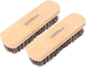 Horsehair Shoe Brushes, 2Pcs Soft Cleaning Polishing, for Shoes Boots Leather Items Men&Woman(Log Color Large)