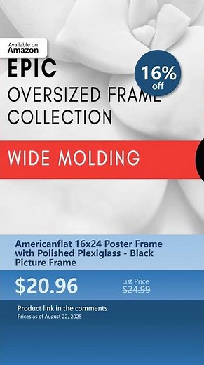 Americanflat 16x24 Poster Frame with Polished Plexiglass - Black Picture Frame