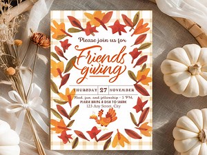 Friendsgiving Invitation | Editable Fall Party Invitation | Rustic Autumn Watercolor Invite | Friendsgiving Dinner Digital Download - Etsy