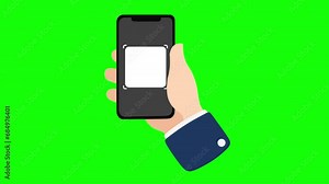 2d animation, female police face id scanner using smartphone, on green screen