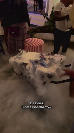 Serving ice lollies through a cloud of dry ice on a wheelbarrow. Normal behaviour when your client is @KIRSTEN GOSS 💙😘 @Juwan Beyers Food & Design