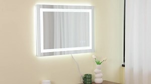 Relyblo 28 in. W x 20 in. H Rectangular Framed Wall Bathroom Vanity Mirror in White with LED Lights YK-ZJLED2028-WT