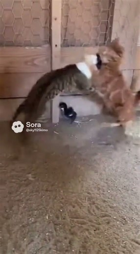 The weasel is here to steal chickens again! One cat, one weasel, dusk decides.