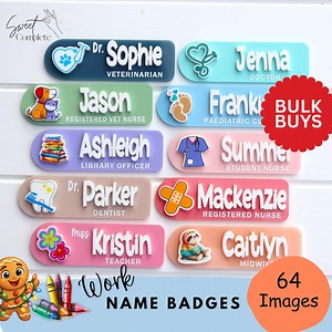 Work Icon Name Badge - Colourful Tags, Nurse, Veterinary, Dentist, Teacher, Doctor - Etsy Australia