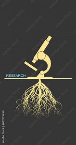 Microscope icon with growing roots. Research and theory concept Stock Video