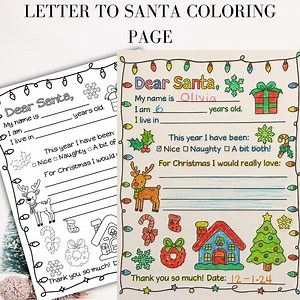 Santa Letter Coloring Page: Christmas Wish List (PDF Printable) - Etsy