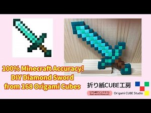 100% Minecraft Accuracy! DIY Diamond Sword from 168 Origami Cubes