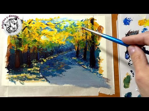 Como Pintar un Paisaje con Acuarela Opaca o Tempera Gouache Paso a Paso y muy Facil