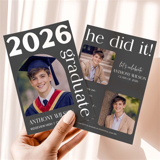 Modern Graduation Invitation, Bold Minimalist Photo Collage Senior Invite for Boy, Editable Canva Template (digital Download) - Etsy