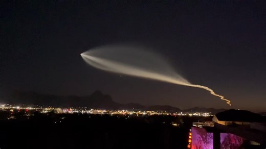 In case you missed it. The Falcon 9 rocket launched tonight from Vandenberg SFB in California. It is carrying a batch of 26 satellites for the Starlink mega-constellation - SpaceX's project for space-based Internet communication system. This was the view from the NW side. | Dan Marries - KOLD News 13
