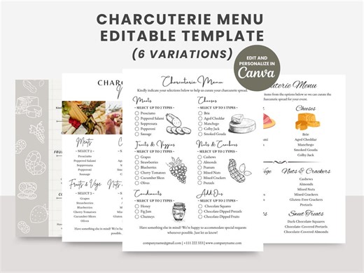 Charcuterie Business Menu Template, Editable & Printable Charcuterie Board/grazing Table Menu, Snack Cart Menu, CANVA - Etsy Australia