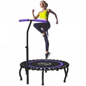 YORIN Rebounder Foldable Trampoline for Adults, 330LBS Fitness Indoor Trampoline, 40" 48" 50" Mini Exercise Trampoline with Bungees, 3 Level Adjustable Foam Handle Bar, Stable Quiet Small Trampoline