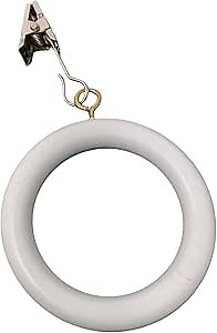 Premium 12 Pcs Wooden Curtain Rings Hooks Clips for Home Window Drapery Rod Pole | Pure White | Inner Dia Inner Dia 2.6, Outer Dia 3.5 Inch | Window Hanging Sucker Hook