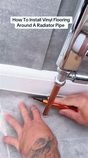 How To Install Vinyl Flooring Around Radiator Pipe Master the art of installing vinyl flooring around a radiator pipe with this easy how-to guide! #vinyl #diy #howtotiktok #hacks | Textural Touches