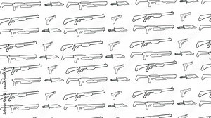 Weapon animation in the form of guns, rifles, pistols and daggers moving across the screen. Stock Video