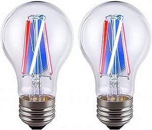 3 Color Temperature LED Bulb E26 Medium Base 60W Equivalent, Red and Blue Color Changing Light Bulb 3CCT A19 LED 6W Clear Glass, Not Dimmable, 2 Pack