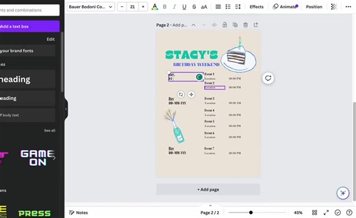 Birthday Weekend Itinerary Template Editable Planner Design (digital Download) - Etsy