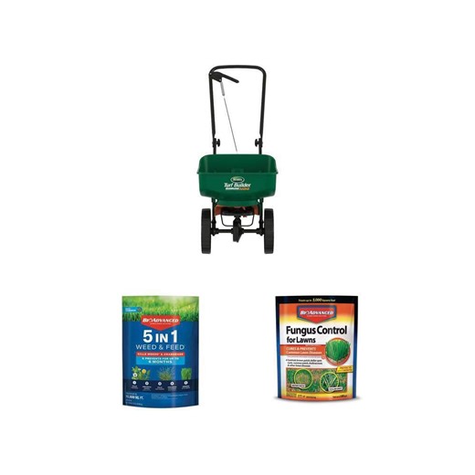 10 lbs. Fungus Control Granules, 24 lbs. 5-in-1 Weed and Feed Fertilizer with Spreader Combo - The Home Depot