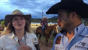 COLORADO SPRINGS, Colorado — Last night, after Kaycee Feild rode Brookman’s Boozy Beaver for 85 points in Round 2 of the NFR Open (the new name for PRCA’s RAM National Circuit Finals) hosted by Pikes Peak Or Bust Rodeo AND proudly watched his son win the Mutton Bustin’, we introduced him to British journalist, Alice Whaley. When two of BRN’s most notable ambassadors have a fun heart-to-heart about Alice’s first rodeo (finally!) there’s a little more magic in the Rockies. (READ Whaley’s story fro