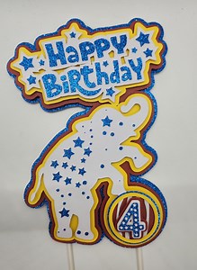 Circus Elephant Cake Topper | Happy Birthday Elephant Topper | Custom Age Big Top Cake Decor | Cute Circus Birthday Topper - Etsy