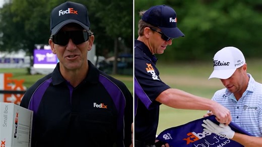 Eli Manning surprises pro golfers while dressed up as FedEx worker