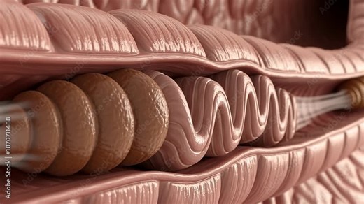 Highly Detailed 3D Medical Animation of Peristalsis Moving Feces Through the Colon