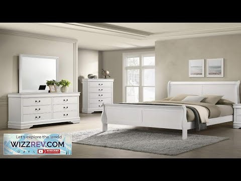 White Finish Twin Size 3pc Bed Dresser Mirror Set Transitional Style Bedroom