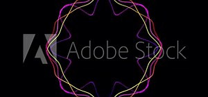 A graphic circular loop of rhythmic audio frequency sound waves in the background