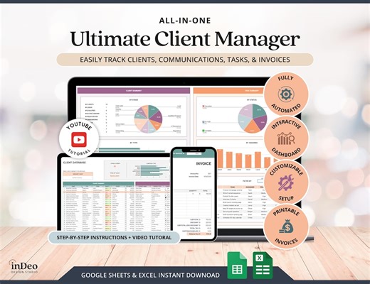 Client Tracker Excel Small Business CRM Google Sheets Client Tracker Template Invoice Tracker Generator Task Tracker Sheet Communication Log - Etsy