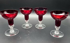 RARE Ruby Red Crystal Cordial Glasses: Art Deco Twisted Stem, Set of 4 - Etsy