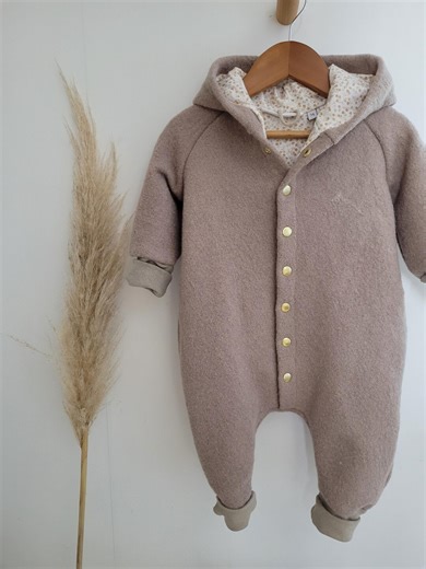 Vintageliebe® | Wool Fleece Baby Overall – Beige Melange | Sizes 50-134 - Etsy
