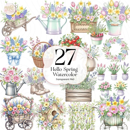 Hello Spring Watercolor PNG Clipart Floral Spring Decor for Designers & Crafters HSP01 - Etsy