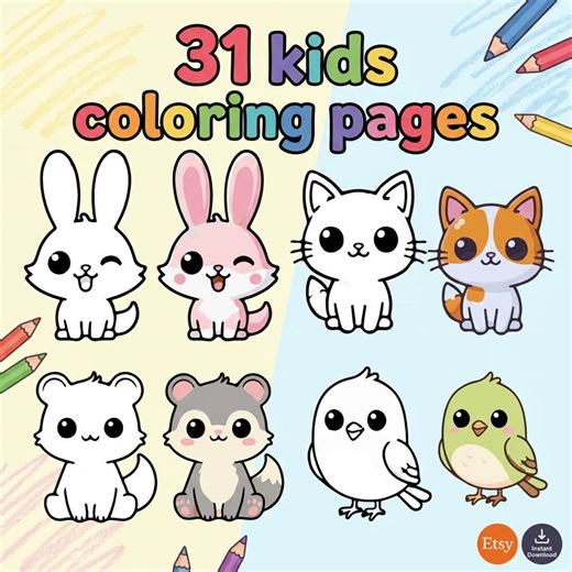 31 Kids Coloring Pages Printable | Coloring Book for Children | Fun & Easy Activity | Instant Download - Etsy