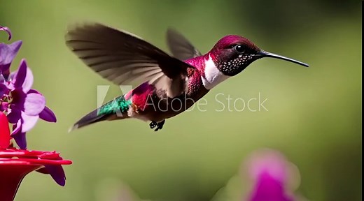 Slow Motion Extreme Close-Up of a Crimson Topaz Gorget Hummingbird Hovering in Mesmerizing Detail