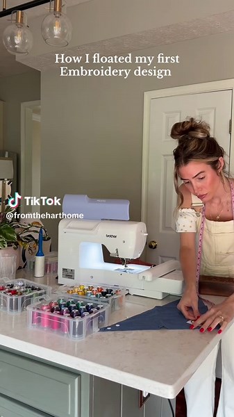 How I floated my first embroidery design! Bear’s bandana! He looks so cute in it 😊 It was a great way to practice doing more embroidery and learn how to float. #embroidery #embroiderytutorial #brotherpe800