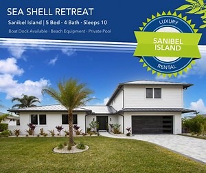 Welcome to Sea Shell Retreat — a stunning, newly remodeled luxury pool home situated on a Gulf-access canal with coveted southern exposure. Spend your days soaking up the sun, enjoying the sand, or venturing on the water from your private boat dock. Why wait? Call us now to book your SWFL getaway! ☀️  https://royalshell.me/SeaShellRetreat #vacation #Sanibel #islandbreeze #beach #boating #familyfriendly #RoyalShellStyle | Royal Shell Vacations | Facebook
